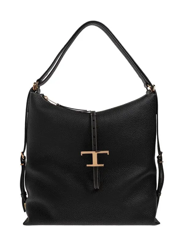 TOD’S Grain Leather Shoulder Bag With Gold-tone Clasp - Black