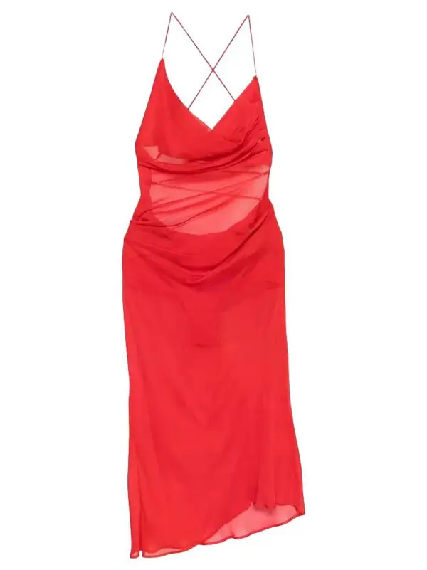 Patrizia Pepe Asymmetric Draping Silk Midi Dress - Red