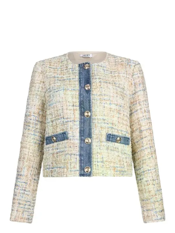 Liu Jo Bouclé Denim-trimmed Jacket - Neutrals