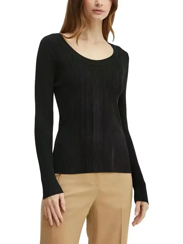 BOSS Ribbed Long Sleeve Sweater - Black