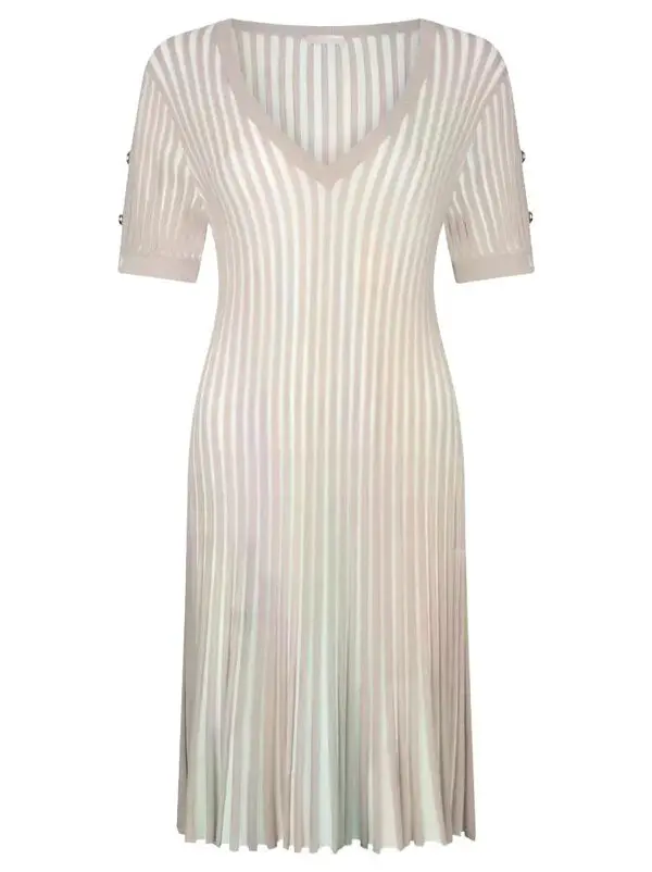 Liu Jo Striped Button V-neck Mini Dress - Neutrals