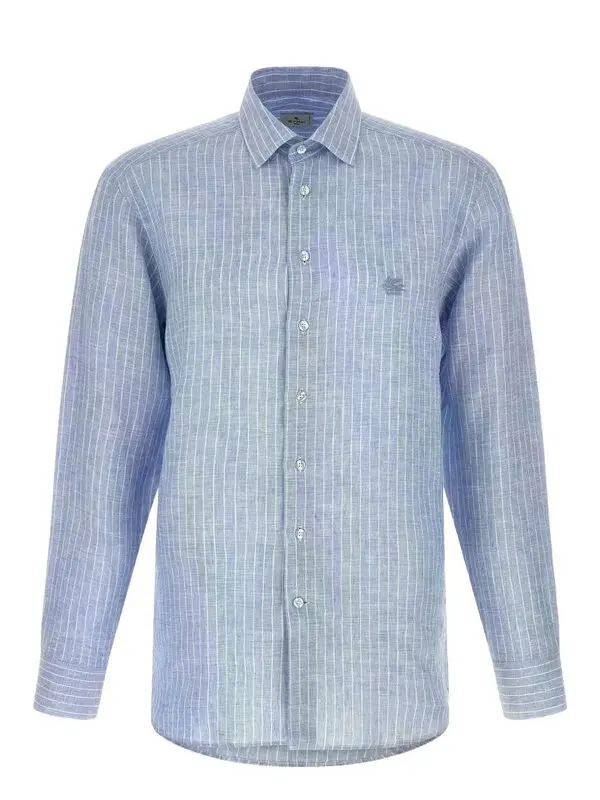Etro Striped Logo-embroidery Shirt - Blue