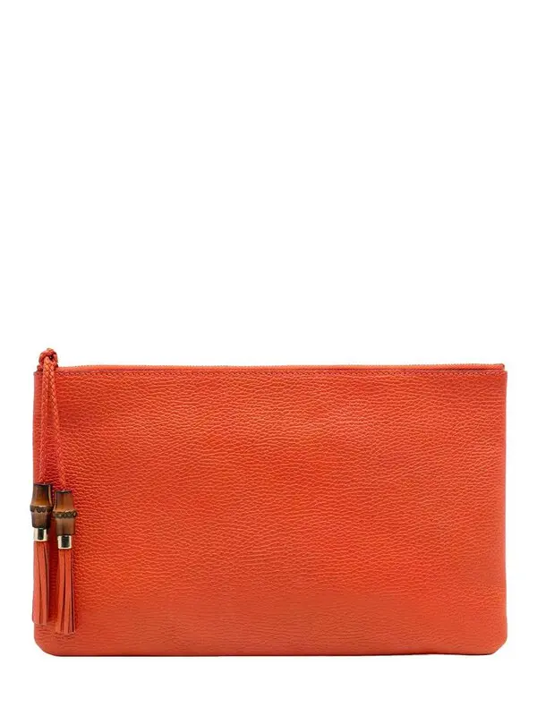 Gucci Calfskin Bamboo Tassel Clutch - Orange