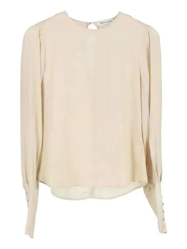 REFORMATION Crew-neck Long-sleeve Blouse - Neutrals