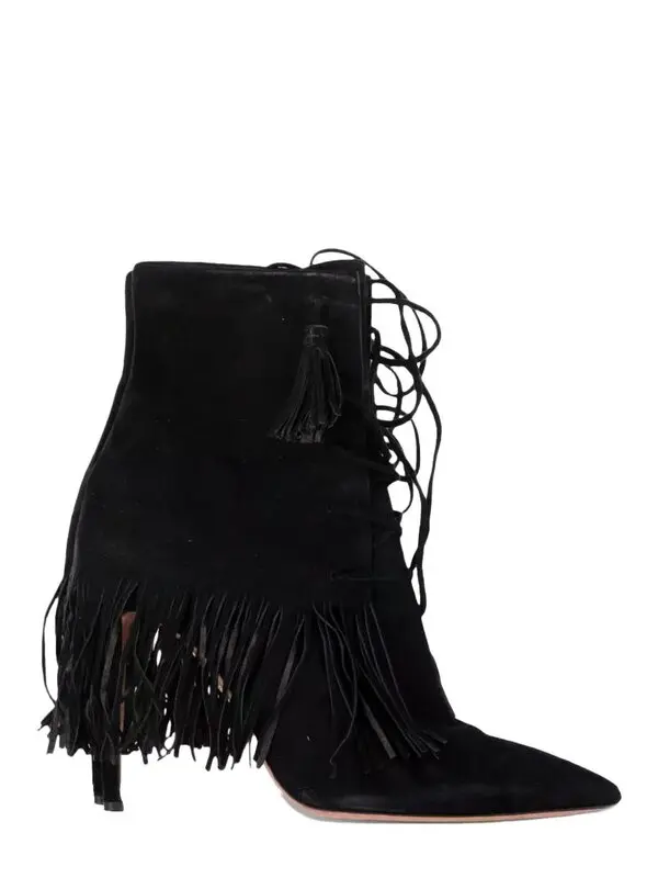AQUAZZURA Mustang Fringed Heeled Ankle Boots - Black