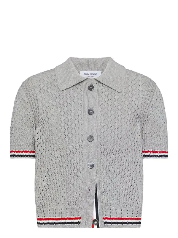 Thom Browne Pointelle Short-sleeve Cardigan - Grey