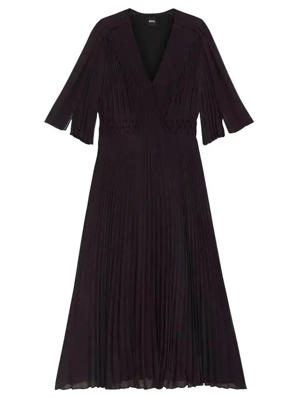 BOSS Pleated V-neck Midi Dress - Purple
