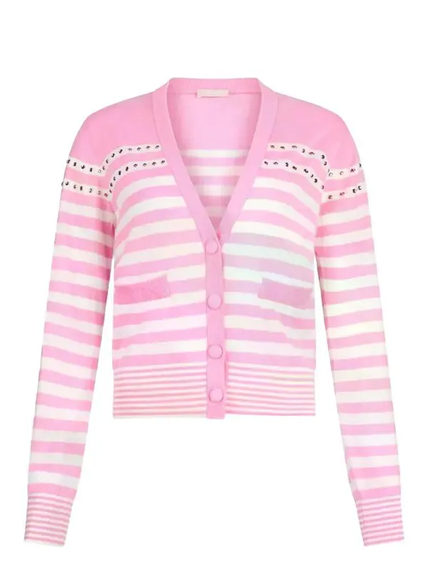 Liu Jo Striped Jewel-appliqué Cardigan - Pink