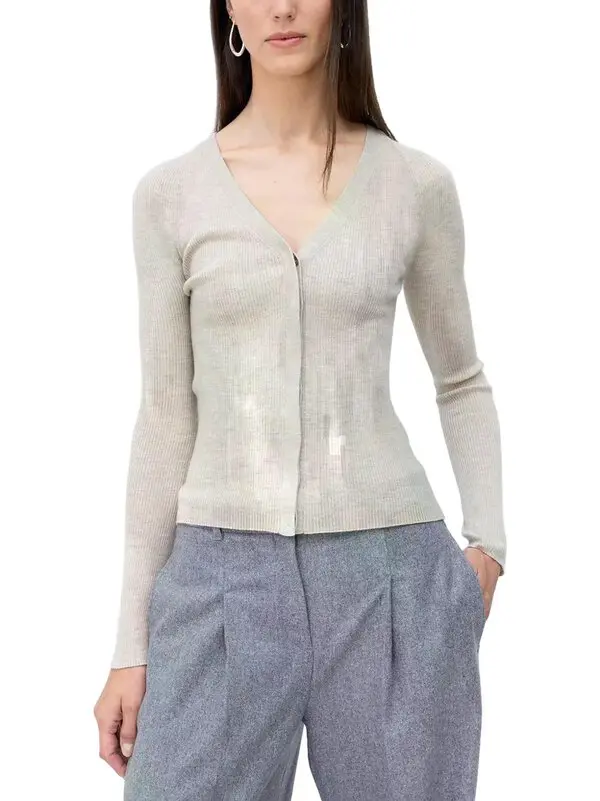 BOSS Ribbed V-neck Cardigan - Neutrals