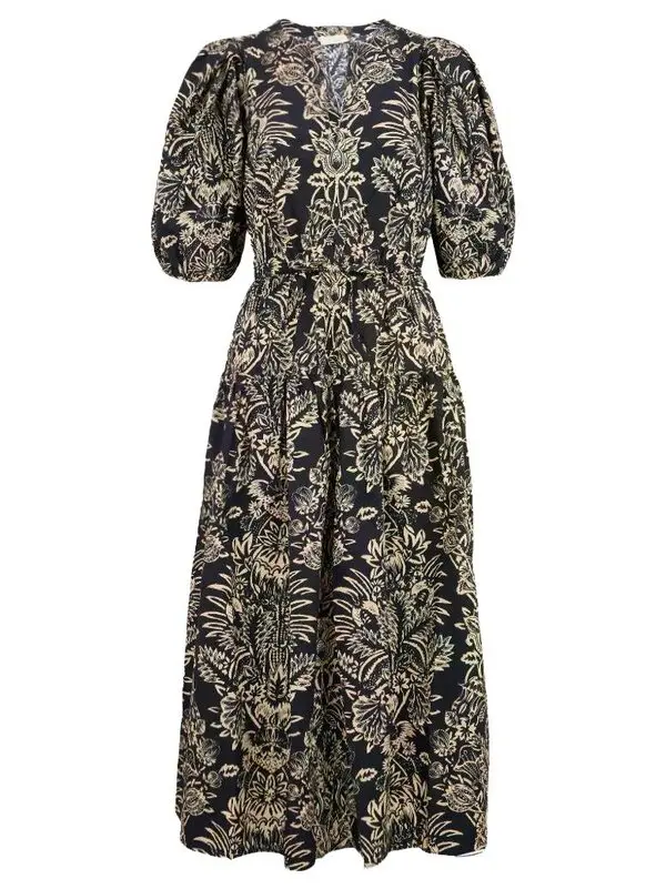 Ulla Johnson Harriet Puff-sleeve Floral Midi Dress - Black
