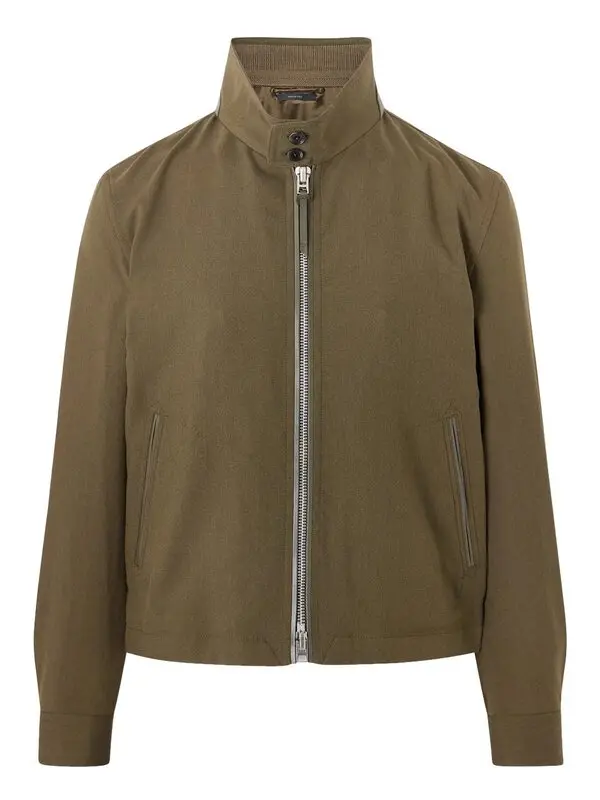 TOM FORD Leather-trimmed Virgin Wool, Cashmere, And Silk-blend Canvas Jacket - Green