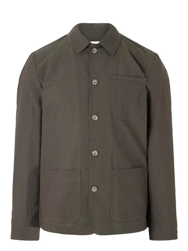 Altea Virgin Wool-blend Seersucker Overshirt - Green