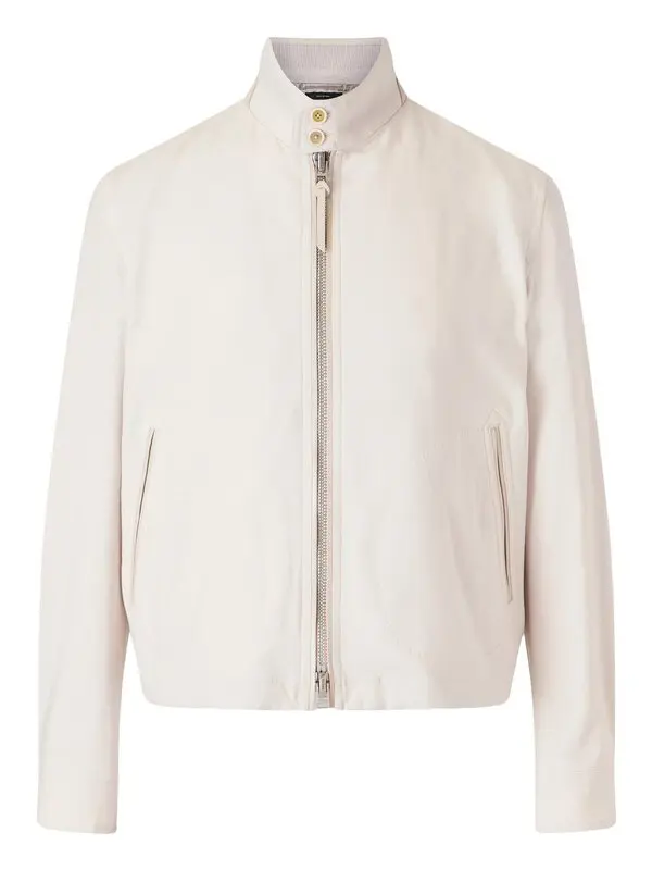 TOM FORD Leather-trimmed Virgin Wool, Cashmere, And Silk-blend Jacket - White