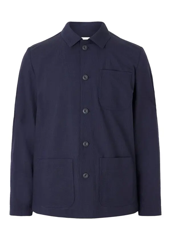 Altea Virgin Wool-blend Seersucker Overshirt - Blue