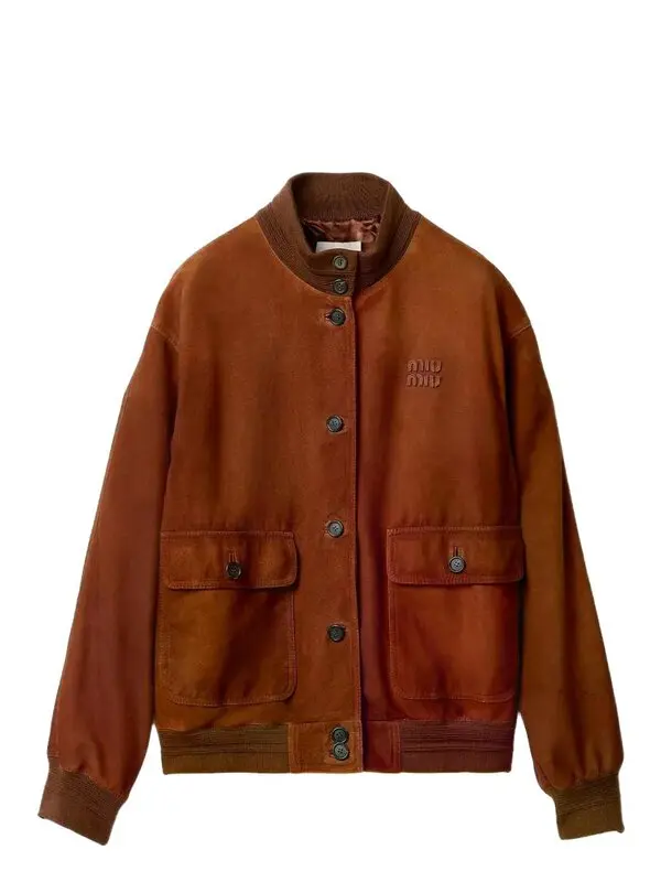 Miu Miu Suede Jacket With Logo Detail - Brown
