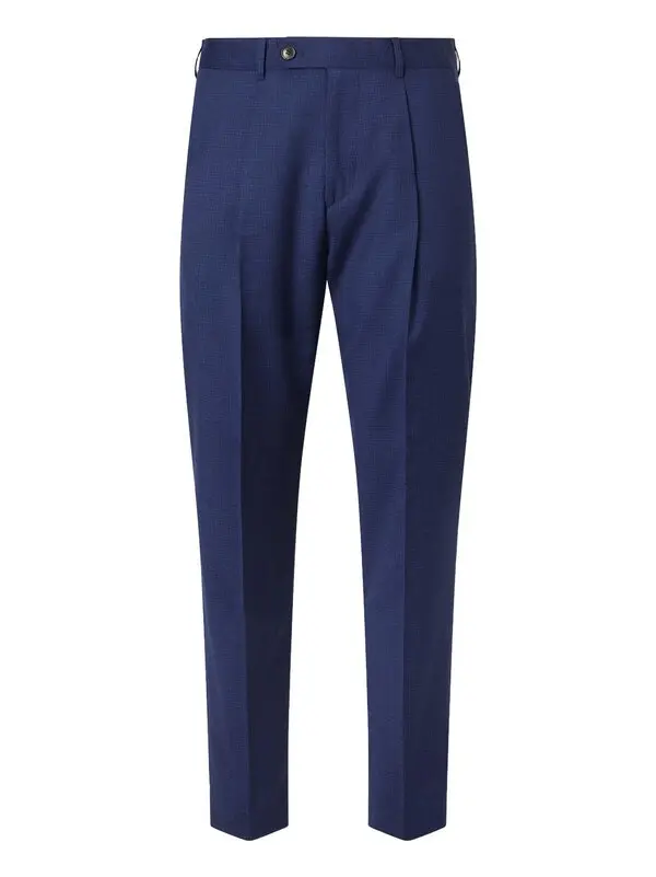 Paul Smith Tapered Pleated Checked Wool Trousers - Blue