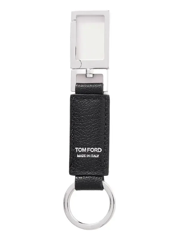 TOM FORD Silver-tone Leather Keychain - Black