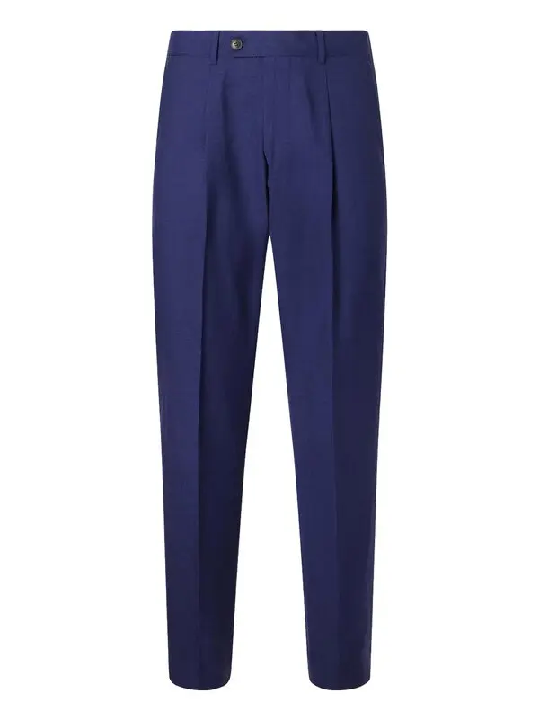 Paul Smith Tapered Pleated Wool And Linen-blend Trousers - Blue