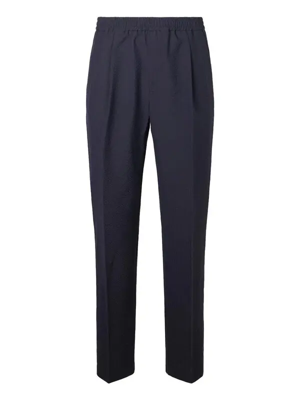 Altea Straight-leg Pleated Wool-blend Seersucker Trousers - Blue