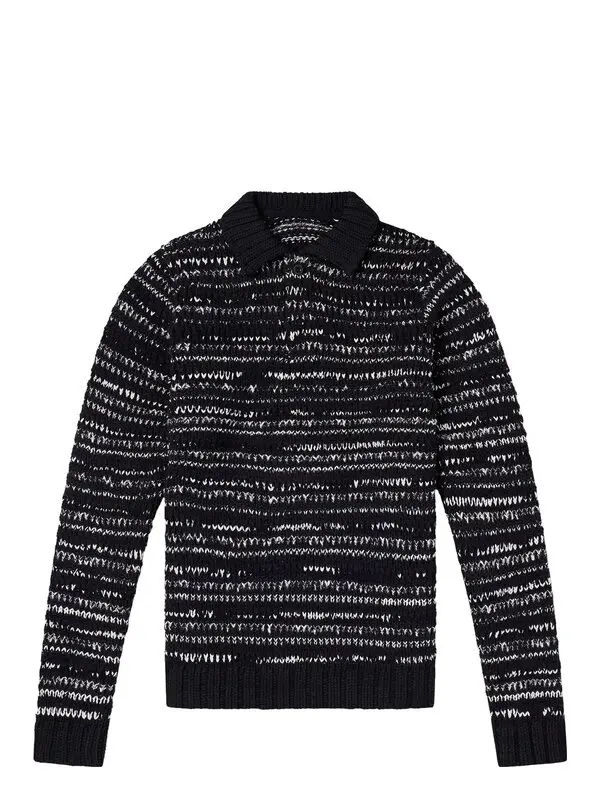 Sacai Knitted Cotton-blend Polo Shirt - Black