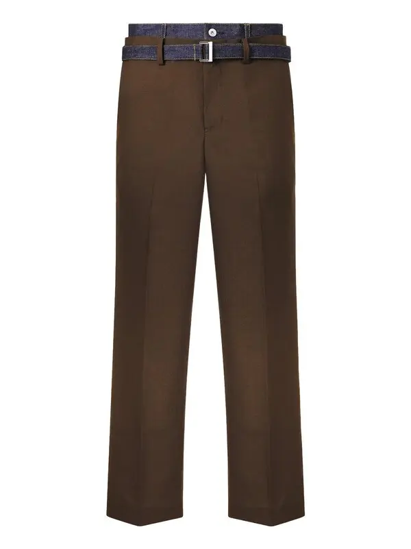 Sacai Straight-leg Denim-trimmed Trousers - Brown