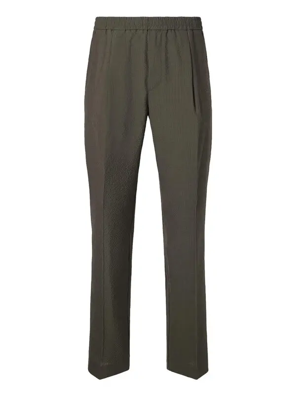 Altea Straight-leg Pleated Wool-blend Seersucker Trousers - Green