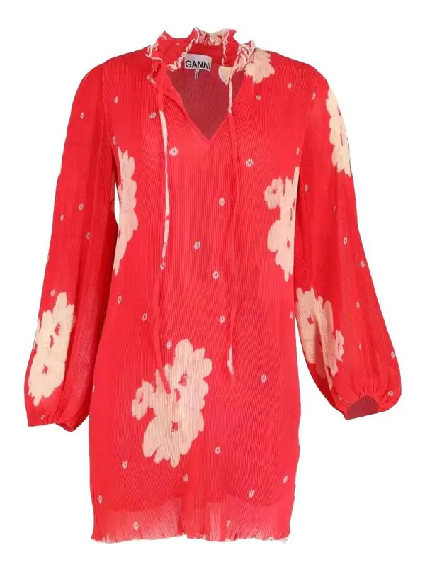 GANNI Floral-print Mini Dress - Red