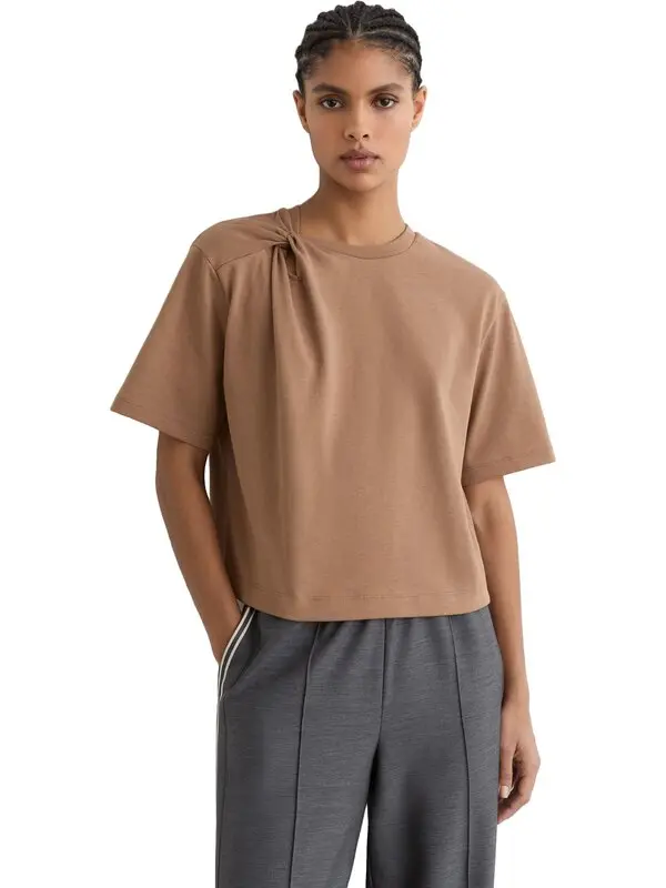 REISS Esme Cotton Twist-detail Boxy T-shirt - Taupe Brown