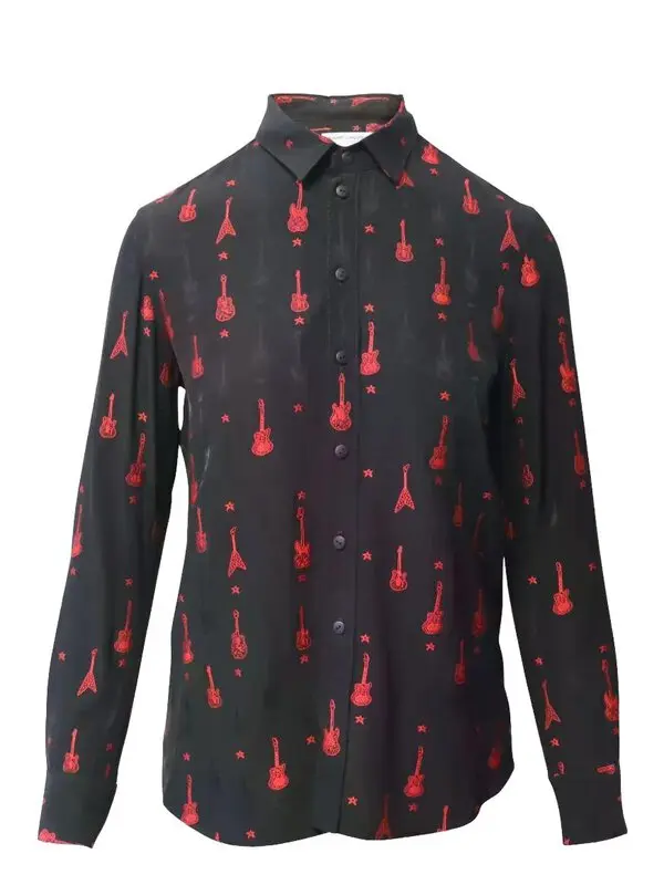 Saint Laurent Guitar Embroidered Woven Shirt - Black