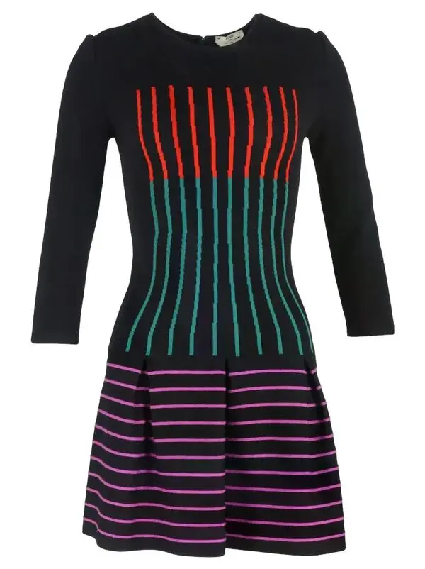 Fendi Flared Striped Mini Dress - Black