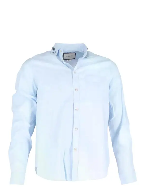 Gucci Printed-collar Long-sleeve Shirt - Blue