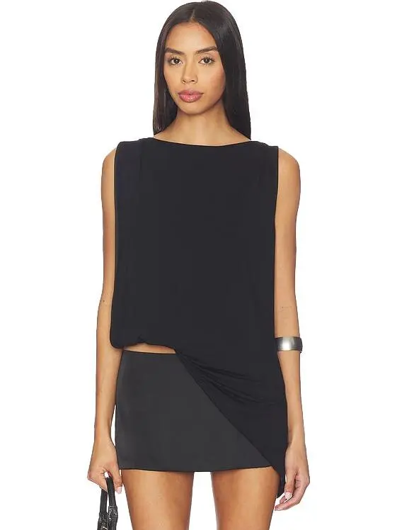 Superdown Asymmetrical Knot Detail Top - Black