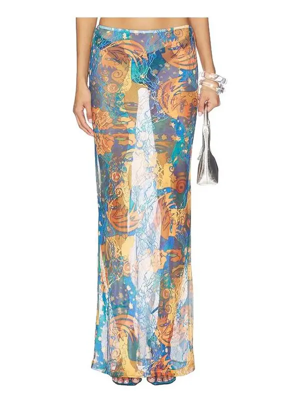 DONDE ESTEBAN El Beso Mesh Lace Skirt - Blue