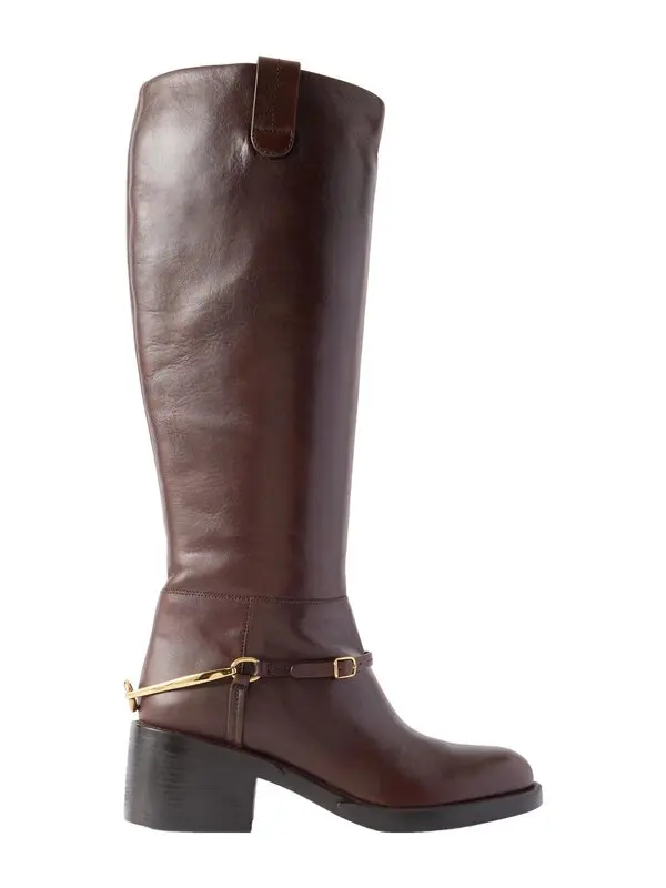 Chloé Dakota Embellished Leather Knee Boots - Brown