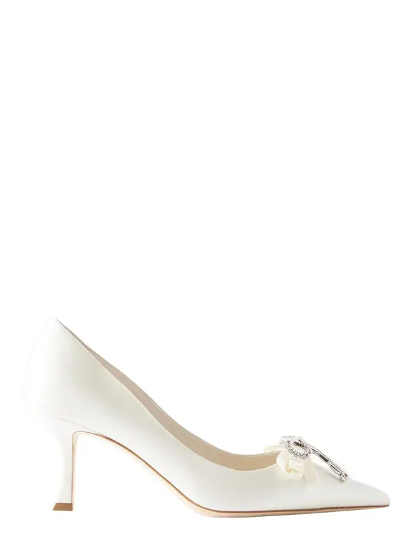 JIMMY CHOO Aura 70 Crystal Bow-embellished Pumps - White