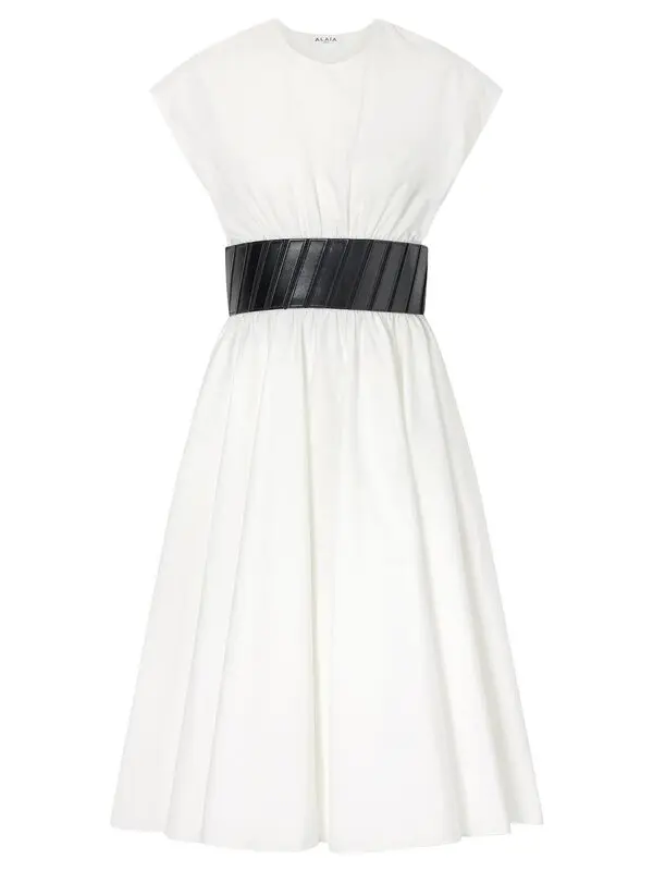 Alaïa Belted Cotton-poplin Midi Dress - White