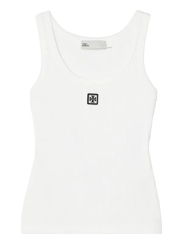 Tory Burch Embellished Ribbed Cotton-jersey Tank - White