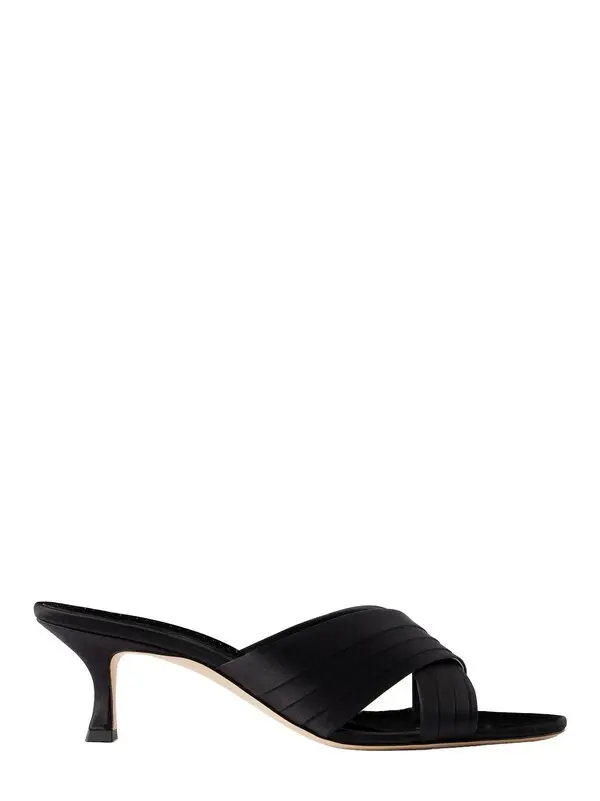 Manolo Blahnik Viera 50 Satin Mules - Black