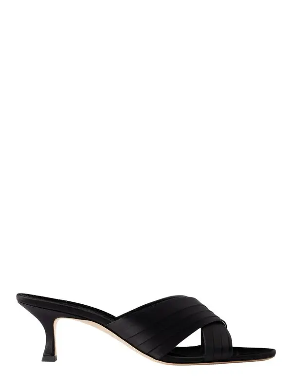 Manolo Blahnik Viera 50 Satin Mules - Black