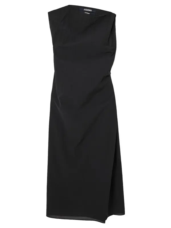 Jacquemus Drapeado Draped Cotton-blend Gauze Midi Dress - Black