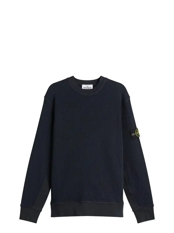 Stone Island Waffle Crew Neck Sweatshirt - Navy Blue