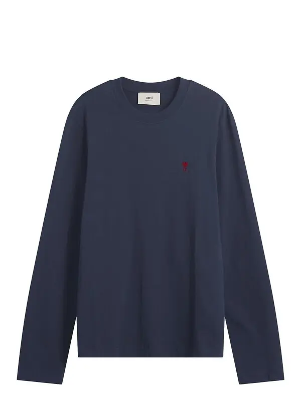 Ami Red De Coeur Long Sleeve T-shirt - Bleu Nuit