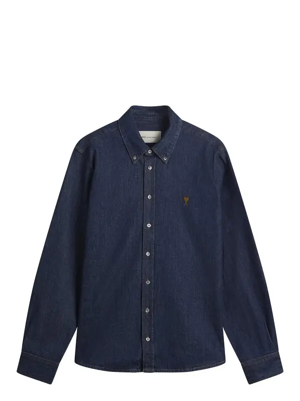Ami Contrasted Denim De Coeur Shirt - Indigo