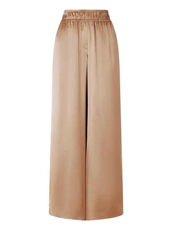 Brunello Cucinelli Stretch Silk-blend Satin Wide-leg Pants - Brown