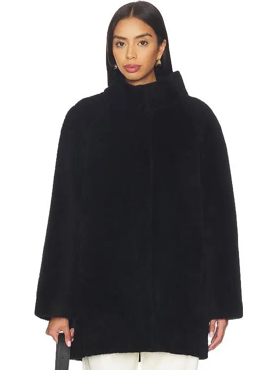 AEXAE Shearling High Neck Mid Length Jacket - Black