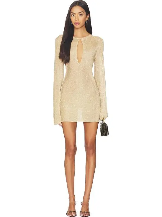 SEROYA Emeri Metallic Knit Mini Dress - Gold
