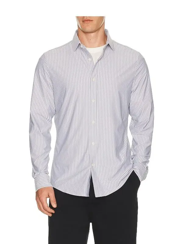 RHONE Commuter Shirt Semi Spread Collar In Grey - Griffin Gray & Dark Green Stripe