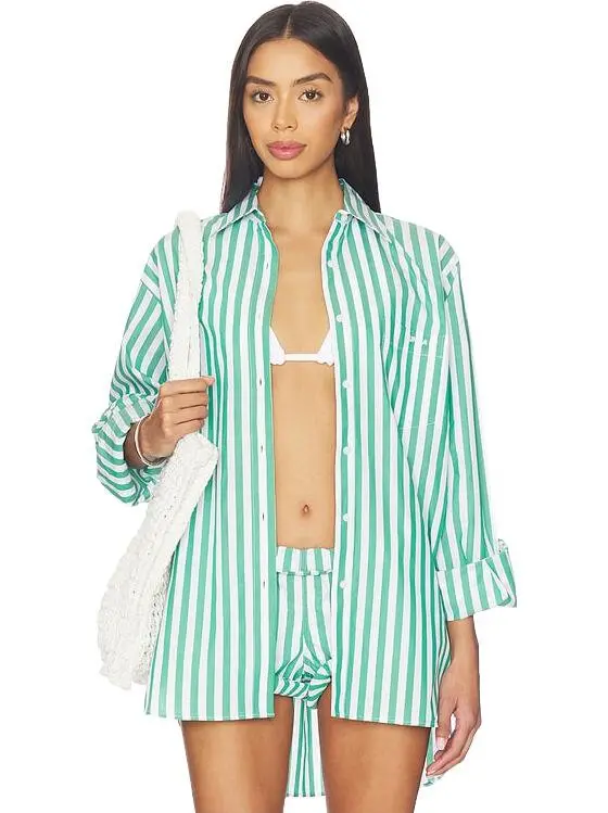 Hunza G Cabana Stripe Embroidered Shirt - Emerald