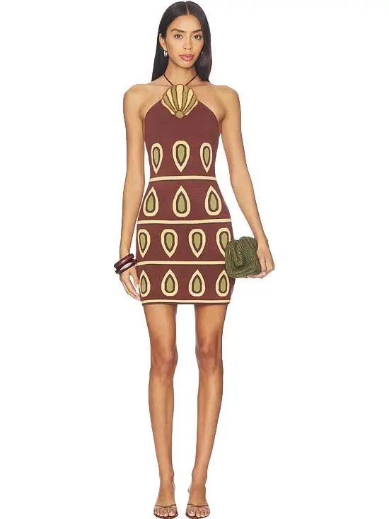THE WOLF GANG Concha Halter Mini Dress - Chocolate