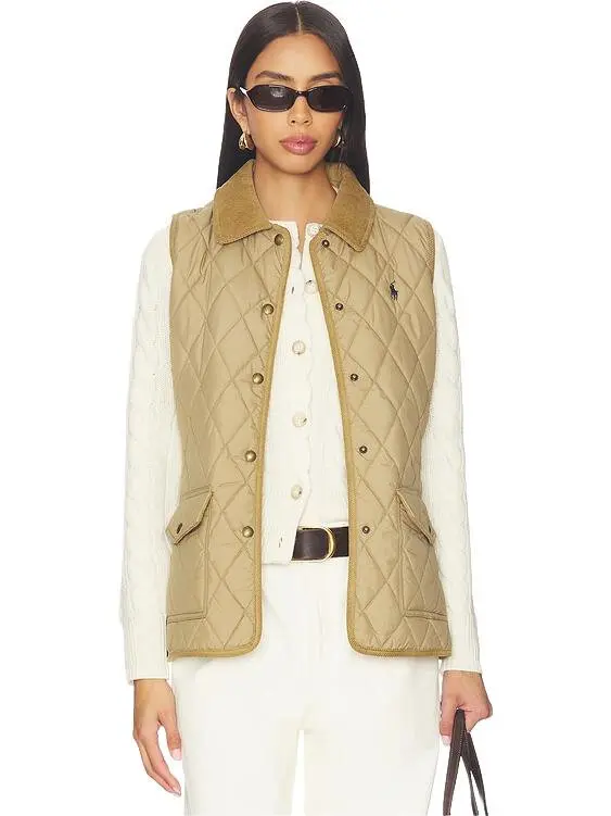 Polo Ralph Lauren Matte Fine Polyester Woven Vest Coat - Desert Khaki